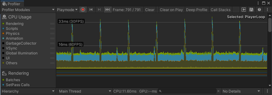 Unity 프로파일러 창