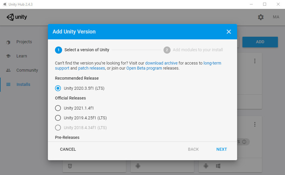Unity Hub Unity 설치